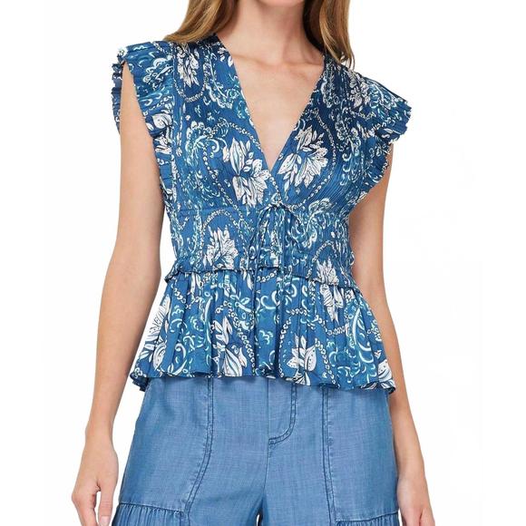 Current Air | Tops | New Current Air Olivia Peplum Top In Blue Floral ...